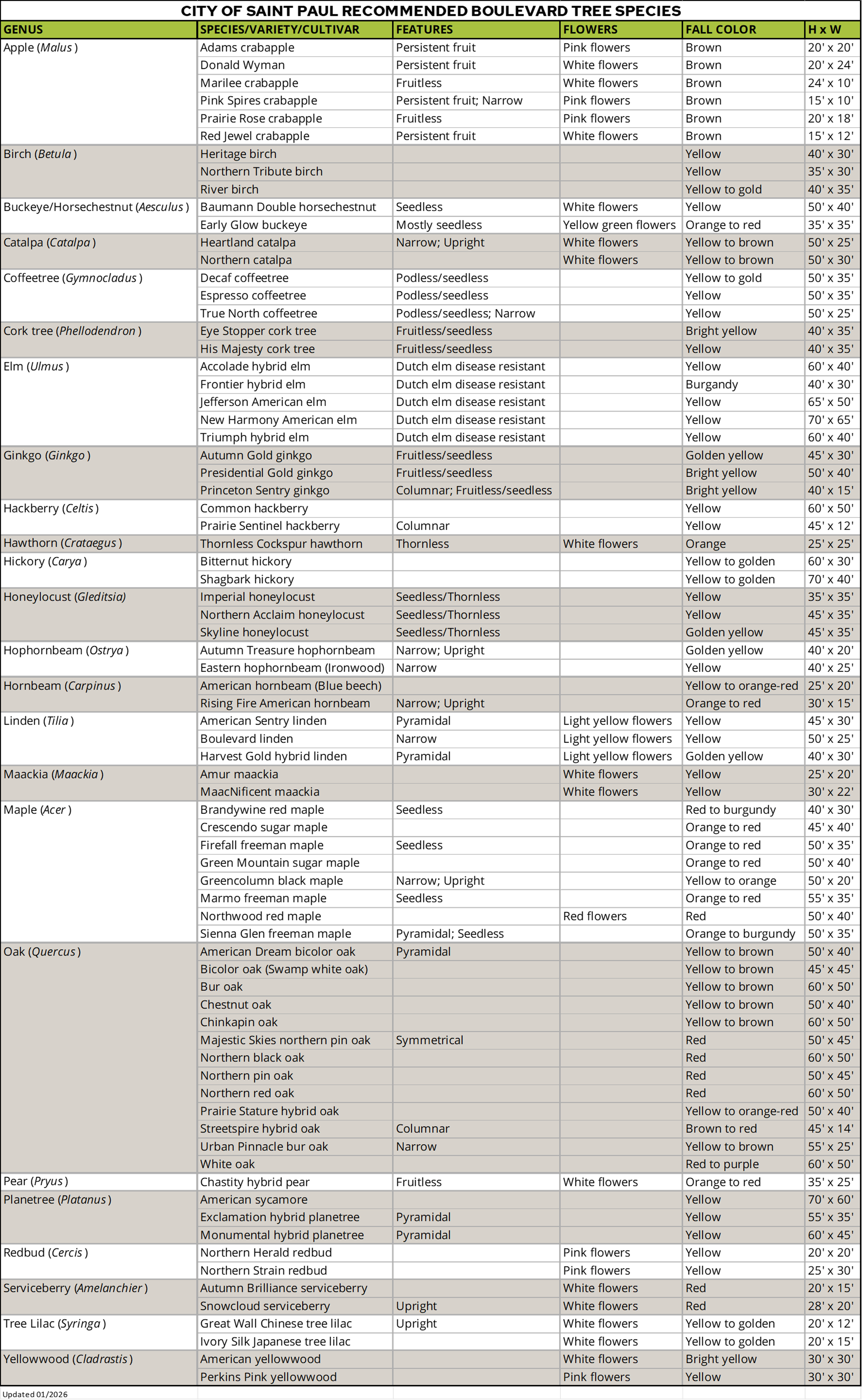 Recommended Tree Species | Saint Paul Minnesota